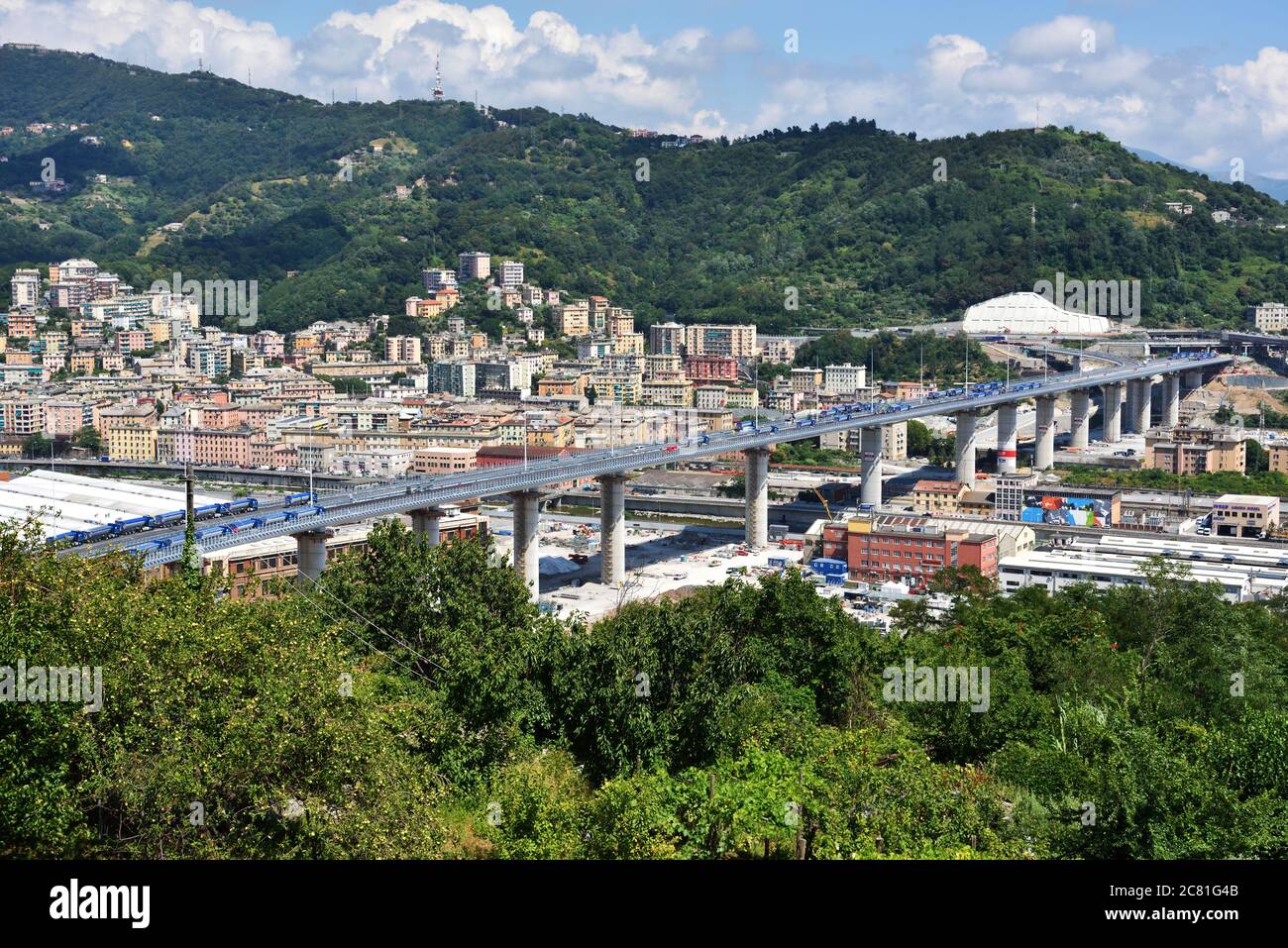 GENOA, ITALY, JULY 20 testing and load tests of the new genoa bridge ...