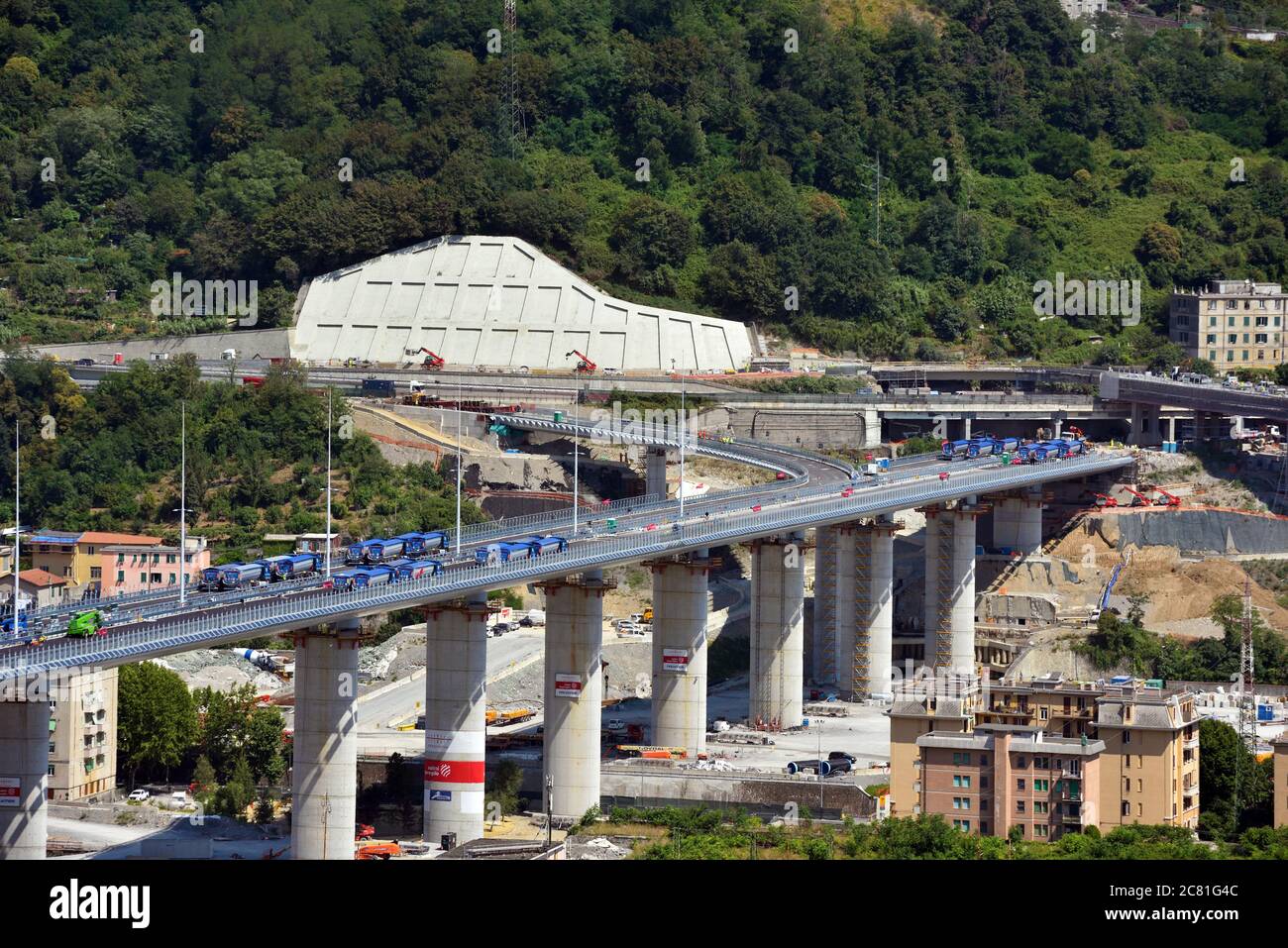 GENOA, ITALY, JULY 20 testing and load tests of the new genoa bridge ...