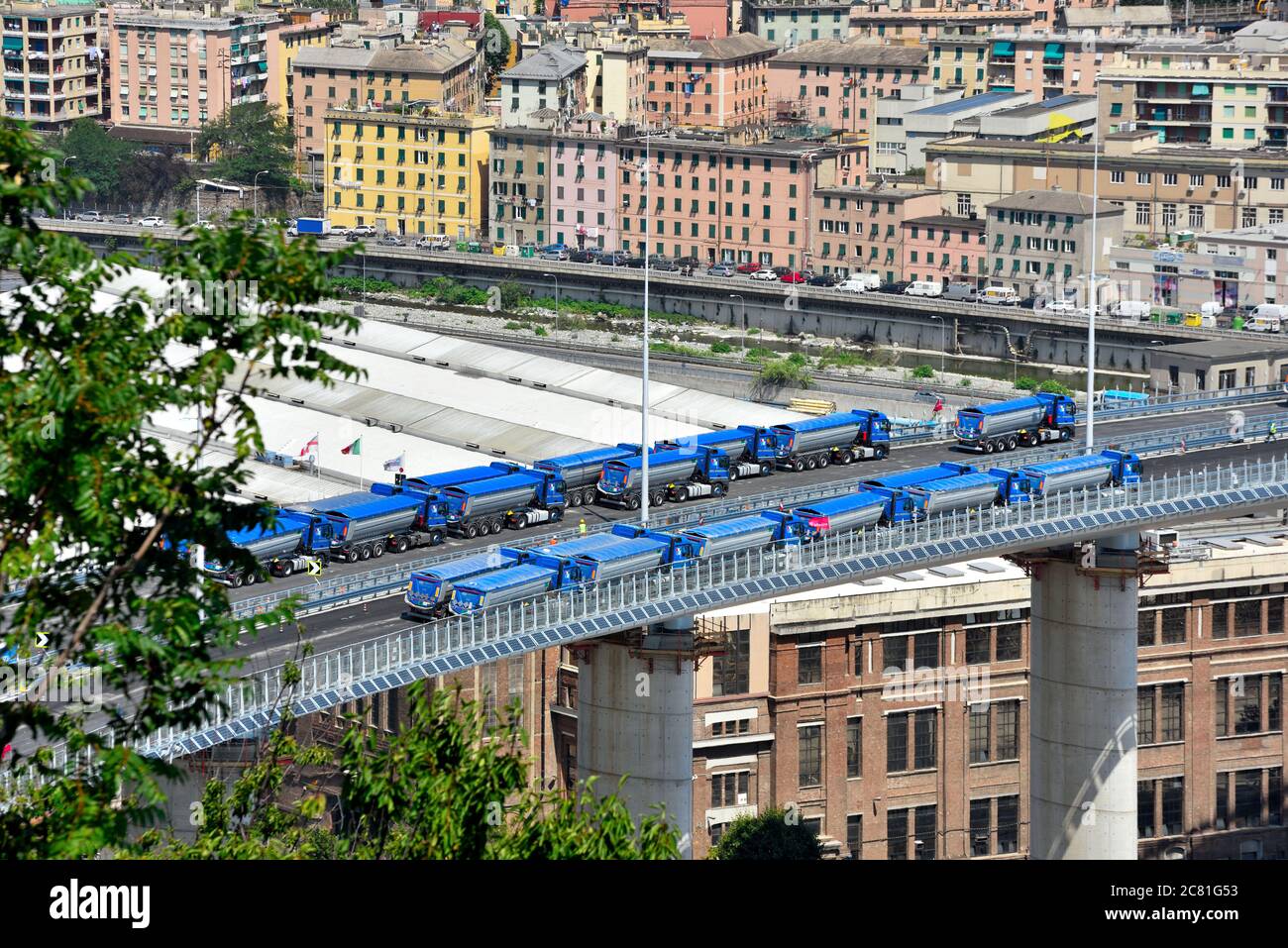 GENOA, ITALY, JULY 20 testing and load tests of the new genoa bridge ...