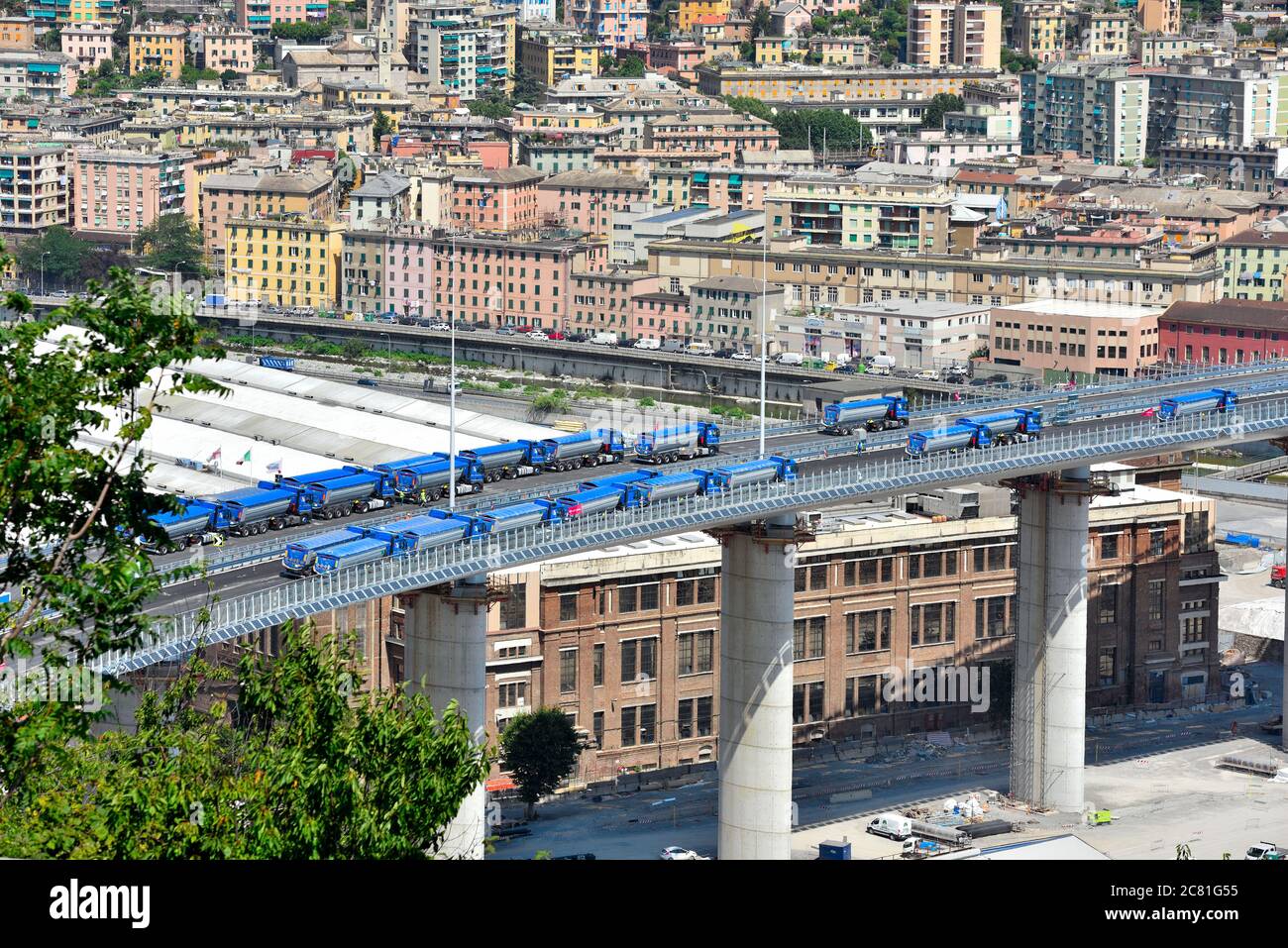 GENOA, ITALY, JULY 20 testing and load tests of the new genoa bridge ...