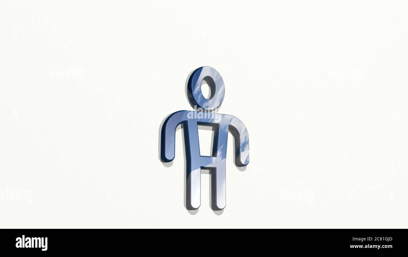 PRIMITIVE SYMBOLS MAN from a perspective on the wall. A thick sculpture ...