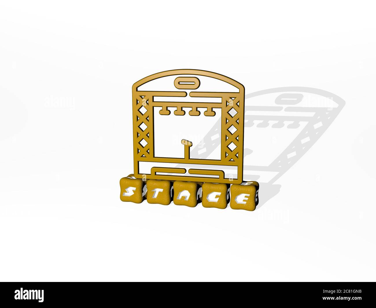 3D illustration of stage graphics and text made by metallic dice ...