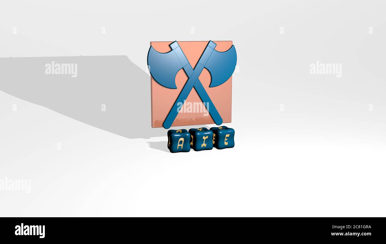 3D illustration of AXE graphics and text made by metallic dice letters ...
