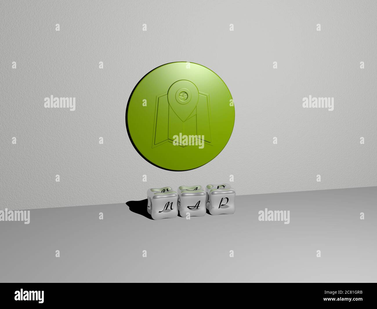 3D graphical image of MAP vertically along with text built by metallic ...