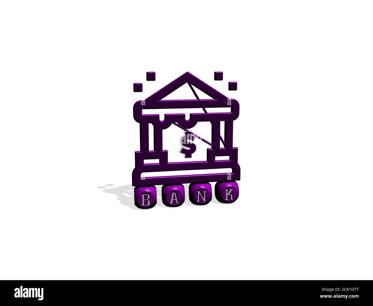 3D representation of bank with icon on the wall and text arranged by ...