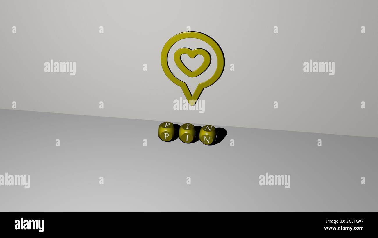 3D representation of pin with icon on the wall and text arranged by ...