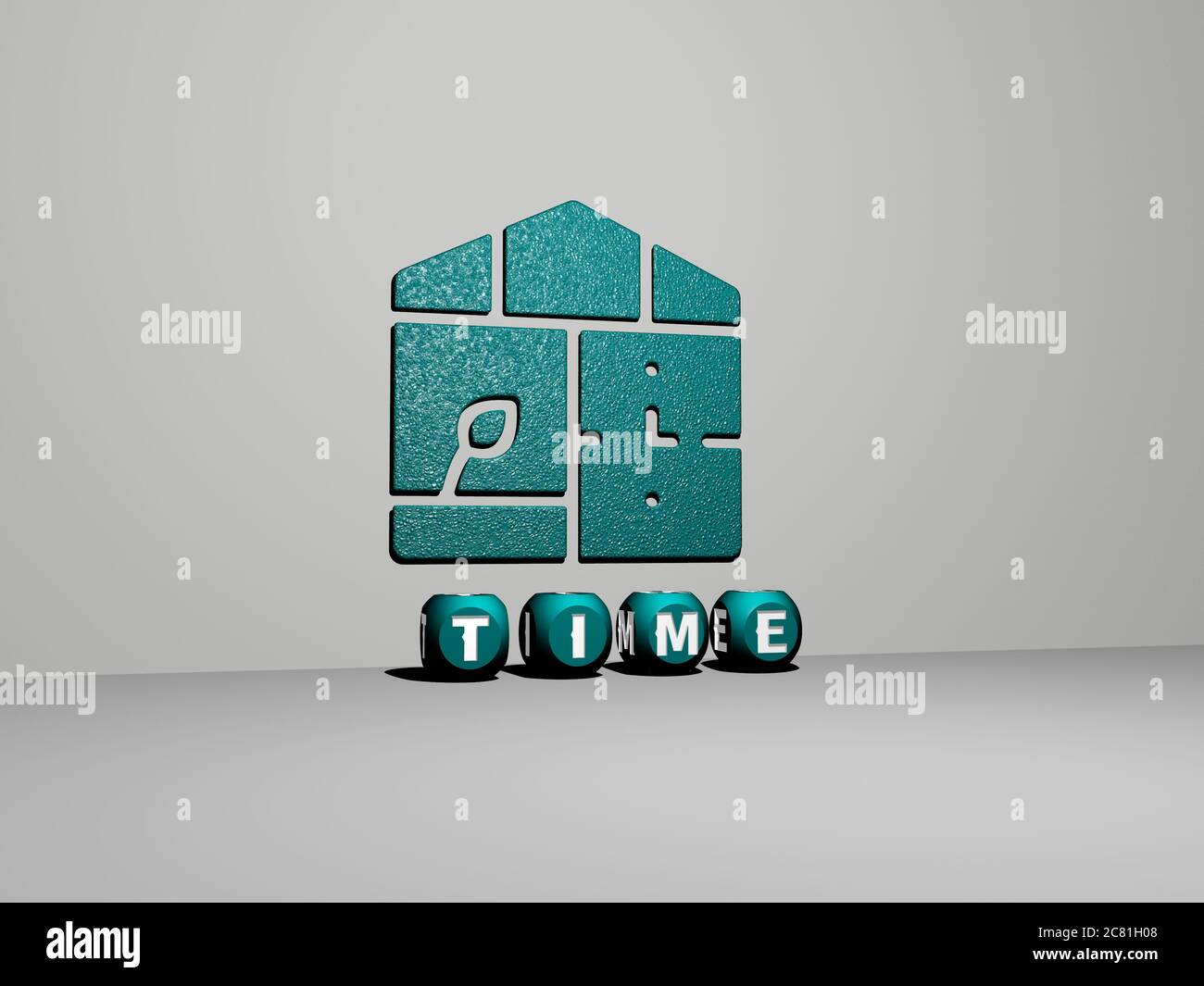 3D graphical image of TIME vertically along with text built by metallic ...