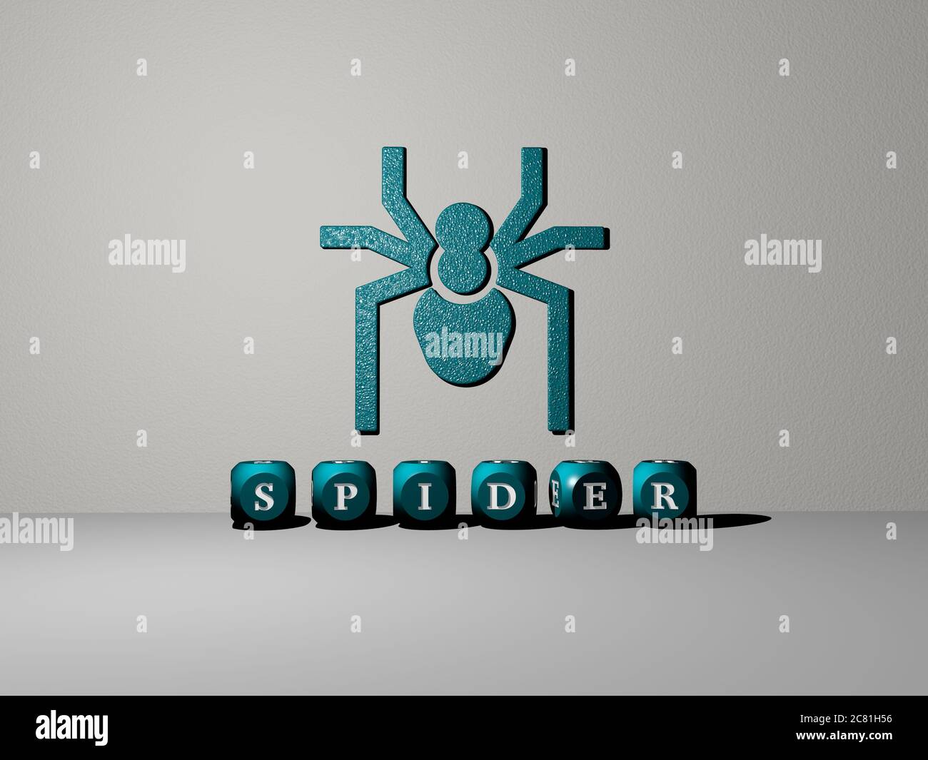3D representation of spider with icon on the wall and text arranged by ...