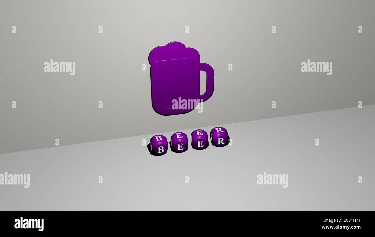 3D graphical image of BEER vertically along with text built by metallic ...