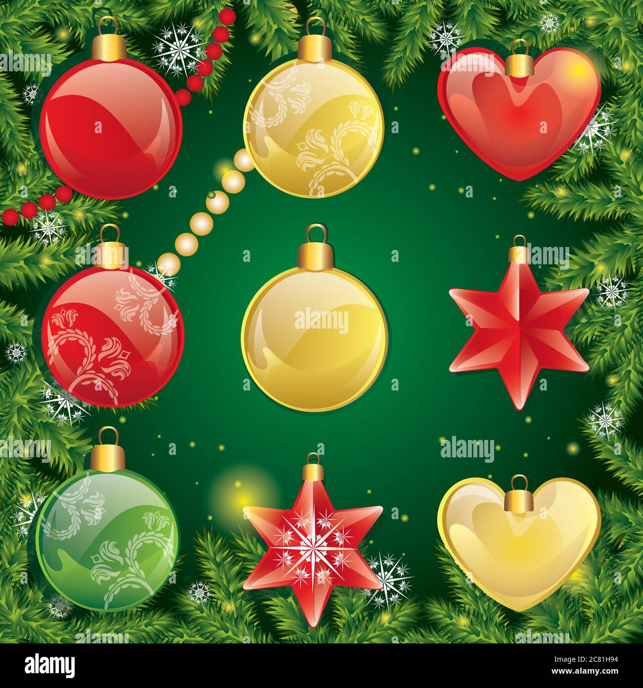 Christmas balls on a tree branch. Vector illustration for a card ...