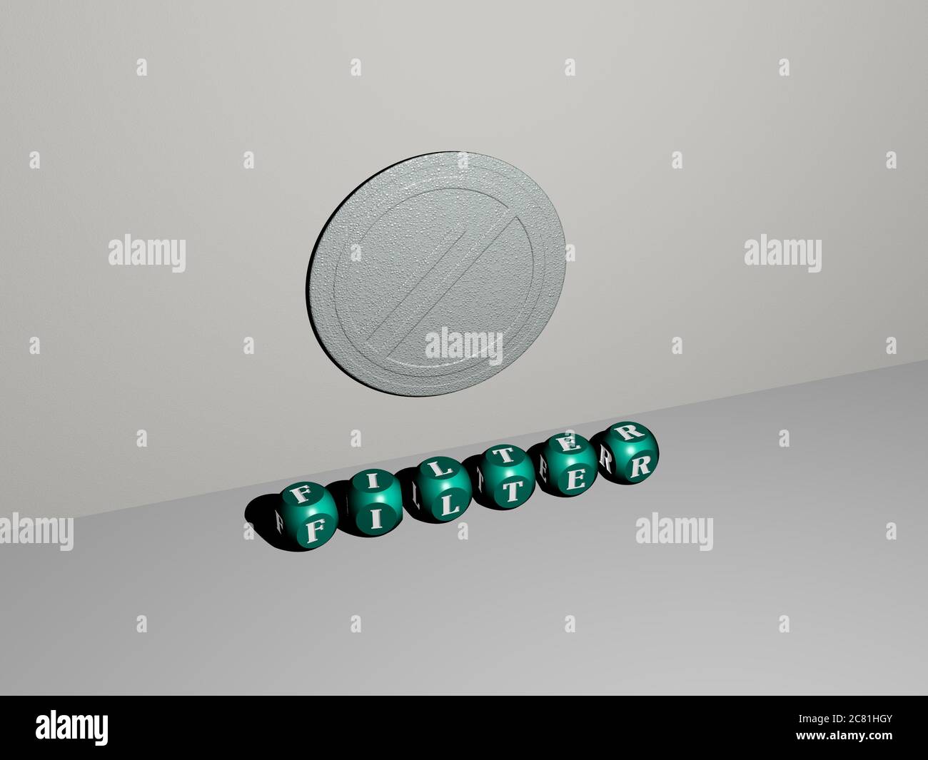3D representation of filter with icon on the wall and text arranged by ...