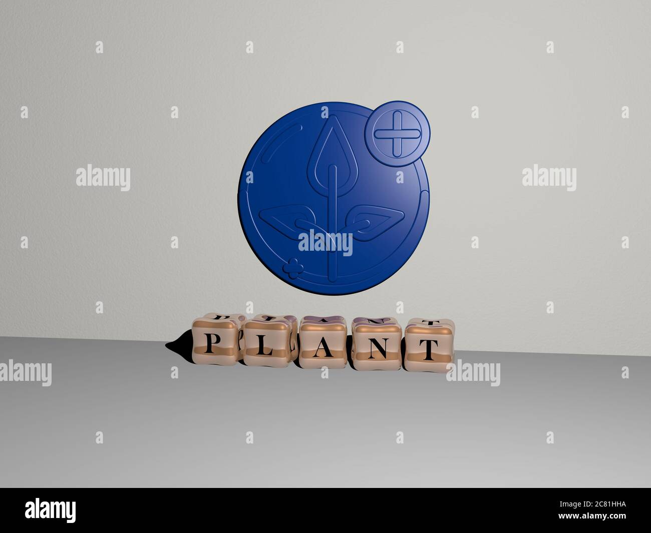 3D representation of PLANT with icon on the wall and text arranged by ...
