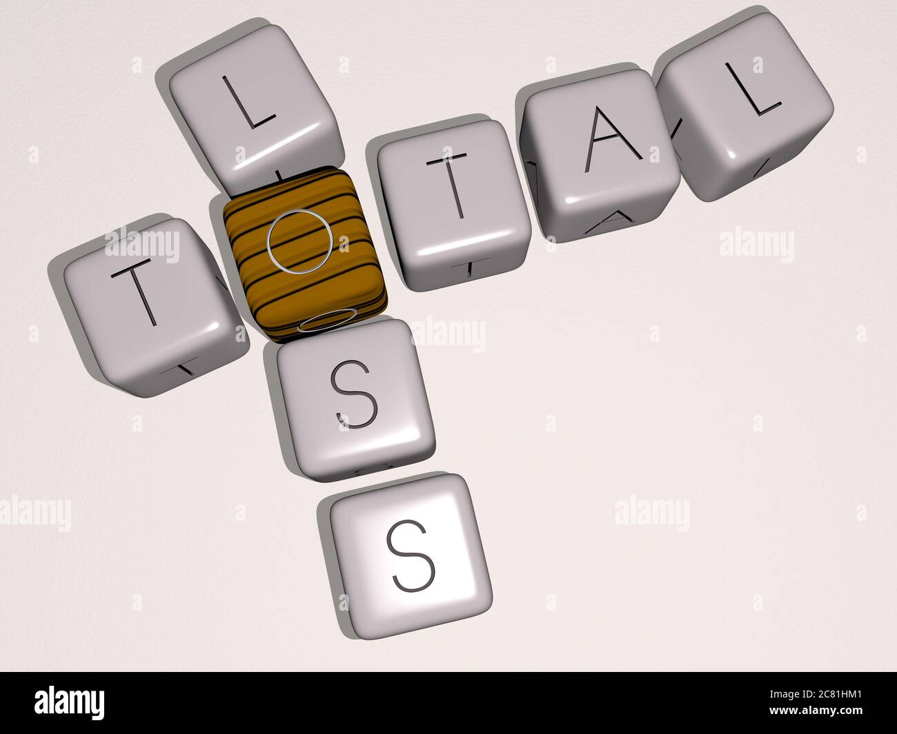 crosswords of TOTAL LOSS arranged by cubic letters on a mirror floor ...