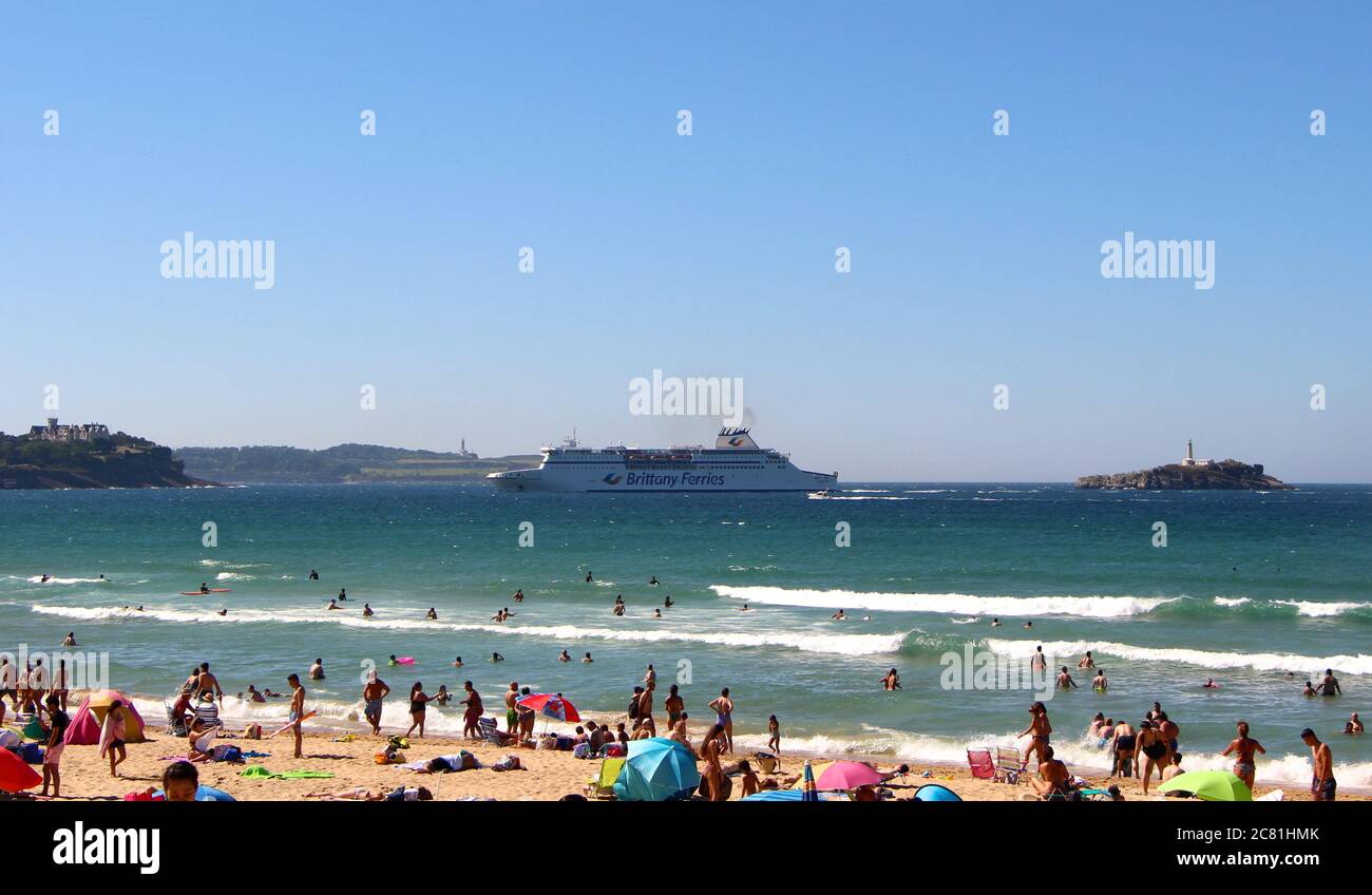 Brittany Ferry Cap Finistere arriving to the port of Santander seen ...