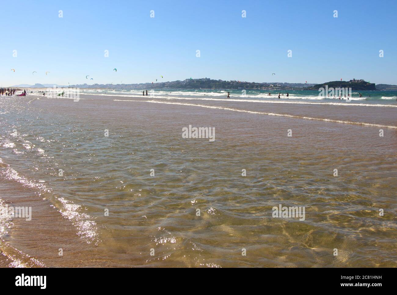Landscape view of the beach in Somo with the Magdalena Palace and kite ...