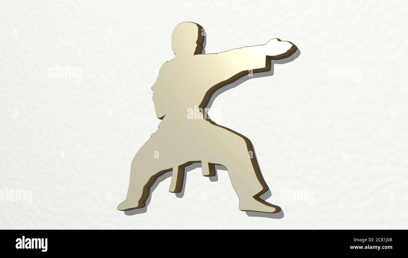 BOY KARATE from a perspective on the wall. A thick sculpture made of ...