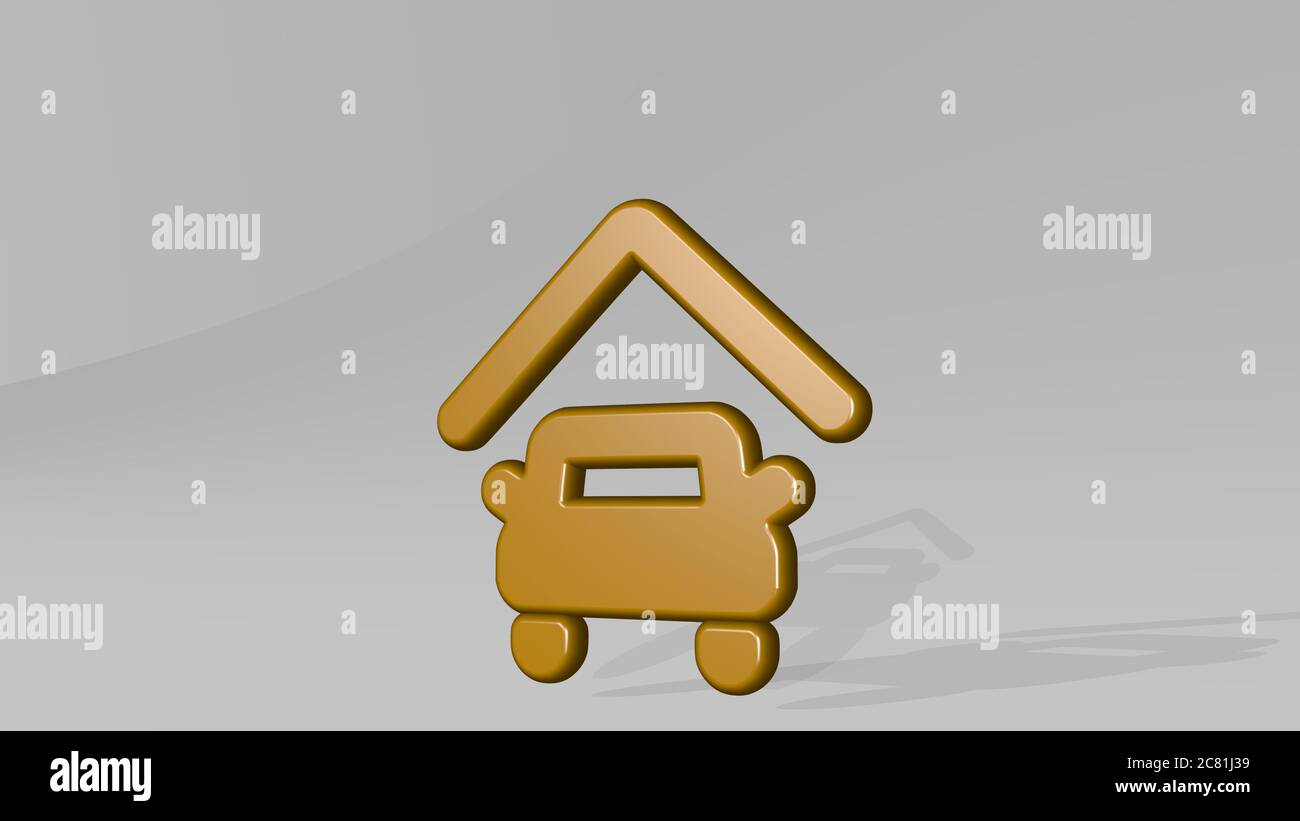 car garage made by 3D illustration of a shiny metallic sculpture with ...