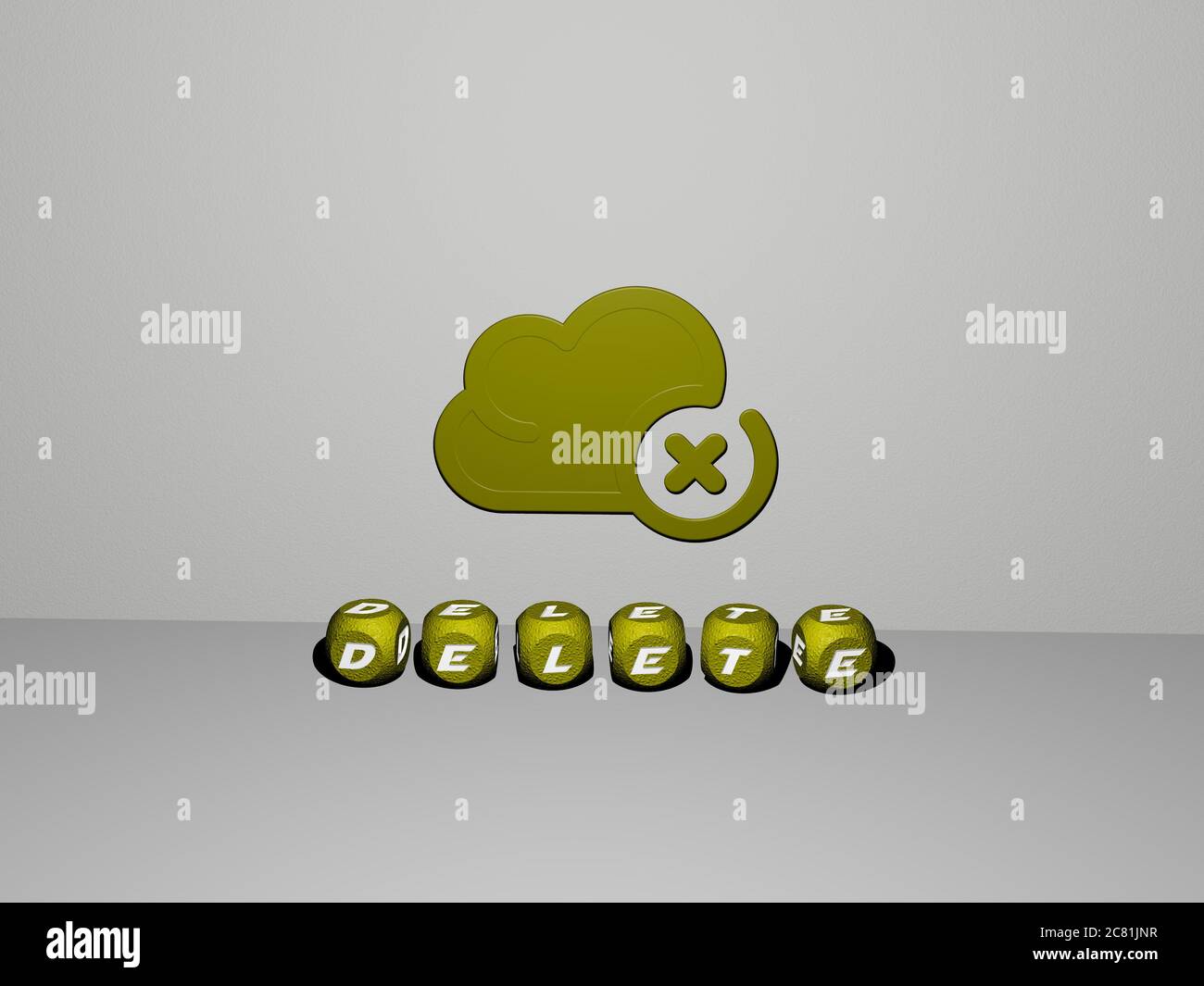 3D representation of delete with icon on the wall and text arranged by ...