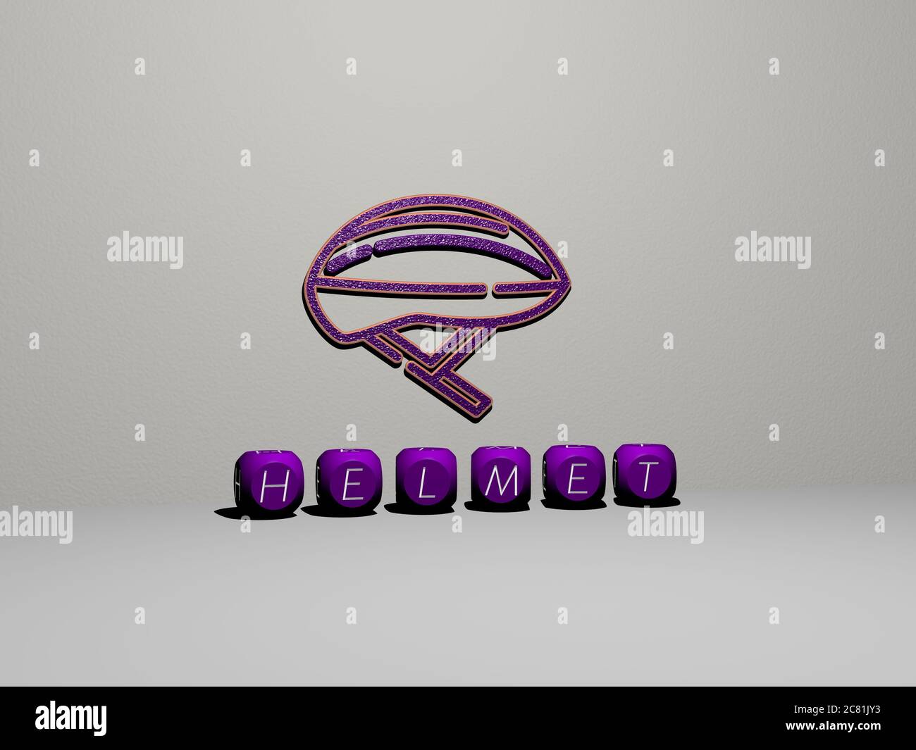 3D representation of helmet with icon on the wall and text arranged by ...