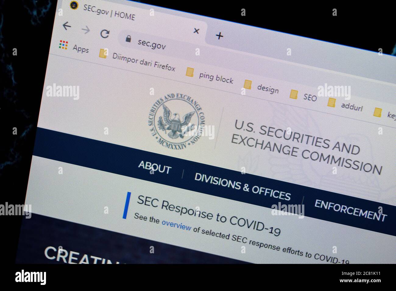 U.S. Securities and Exchange Commision or SEC website home page on ...