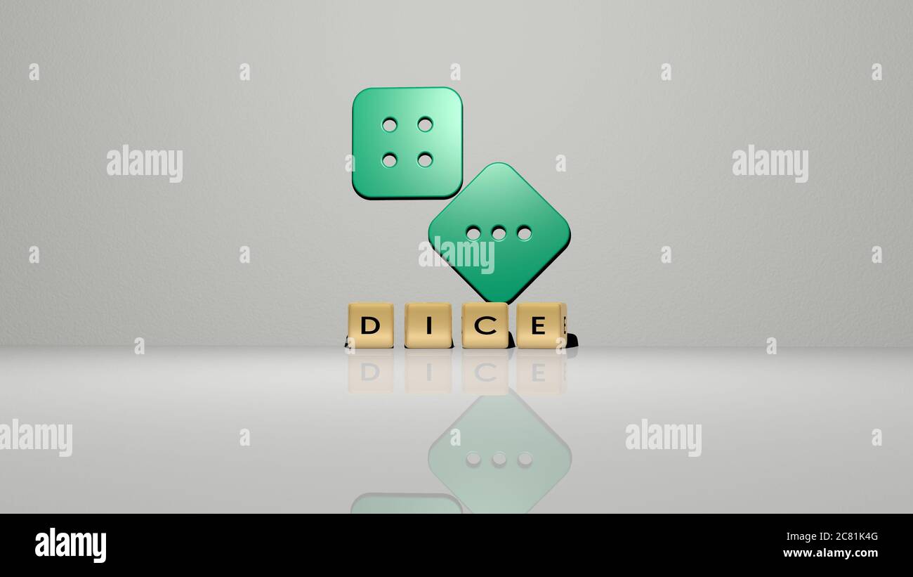 3D illustration of dice graphics and text made by metallic dice letters ...