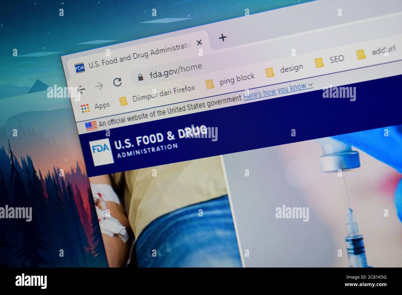 Food and Drug Administration - FDA website home page on computer screen ...