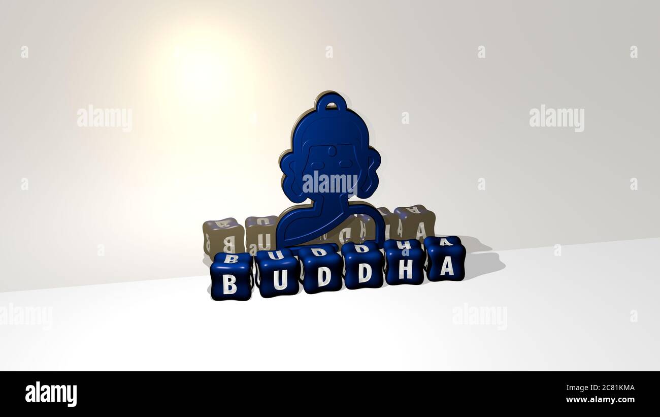 3D graphical image of buddha vertically along with text built by ...