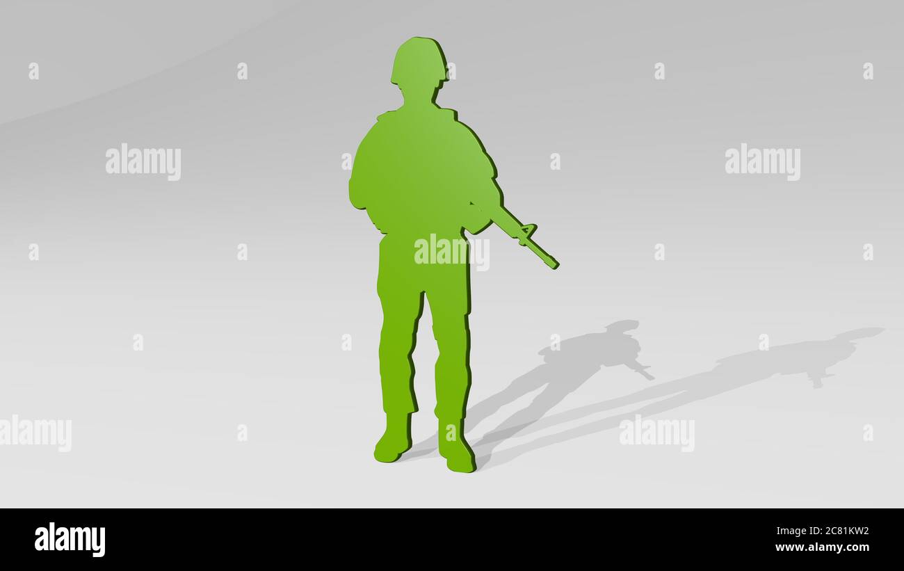 SOLDIER WITH GUN from a perspective with the shadow. A thick sculpture ...