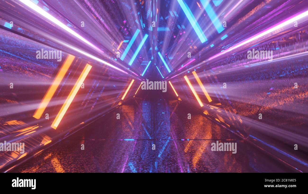 3D rendering of a cool trippy futuristic hallway in a triangular form ...