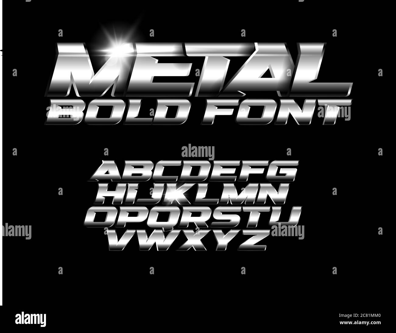 Font with metallic texture, chrome alphabet, wide bold industrial ...