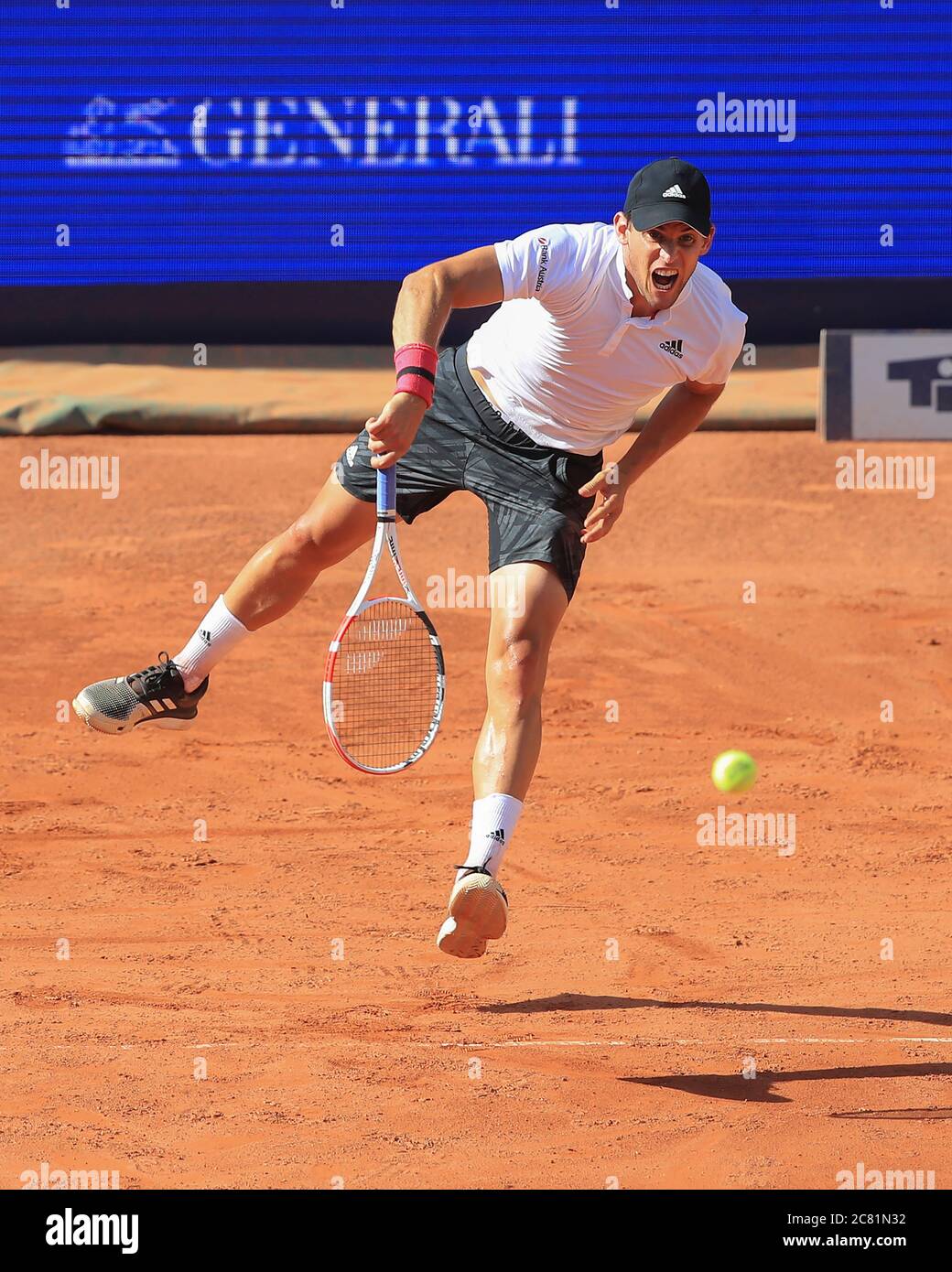 Tennis player Dominic Thiem of Austria in action at Kitzbuehel, Tyrol ...