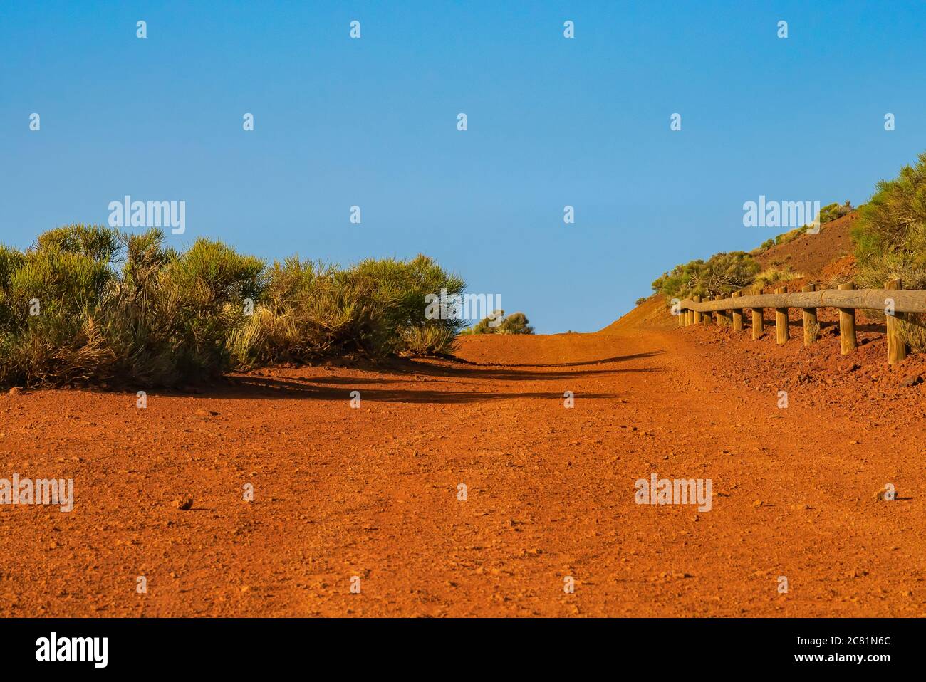 Weathered red volcanic soil alike on Mars. Pathway in volcanic soil ...
