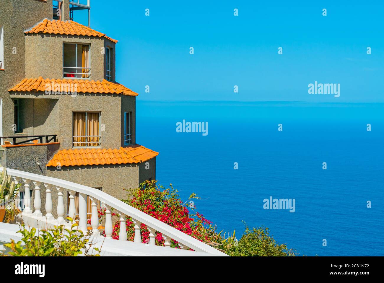 View on mountain and colorful buildings on the top in Garachico ...