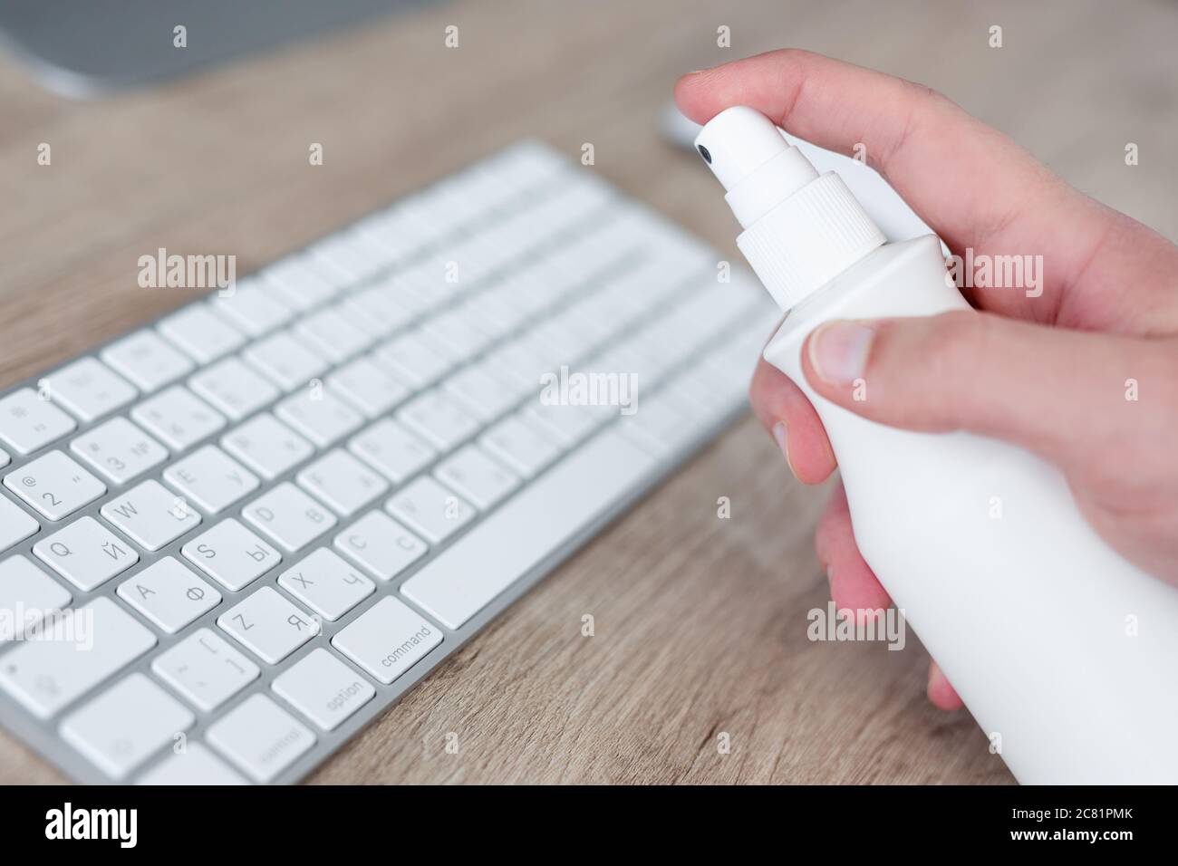 purity, coronavirus protection and disinfection concept - male hand ...