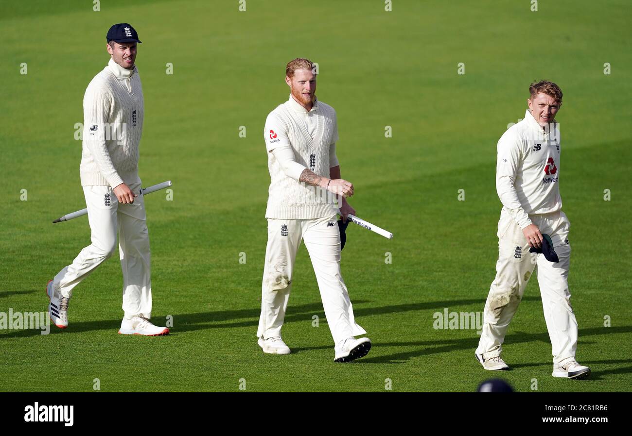 England's Ben Stokes walks off with a stump after their win on day five ...