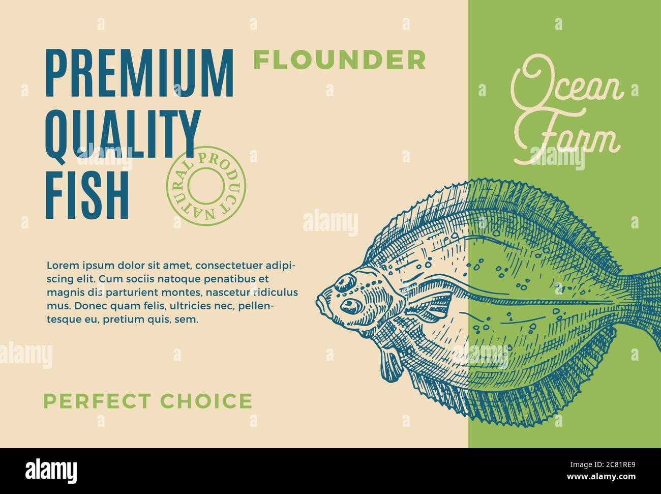 Premium Quality Flounder. Abstract Vector Fish Packaging Design or ...
