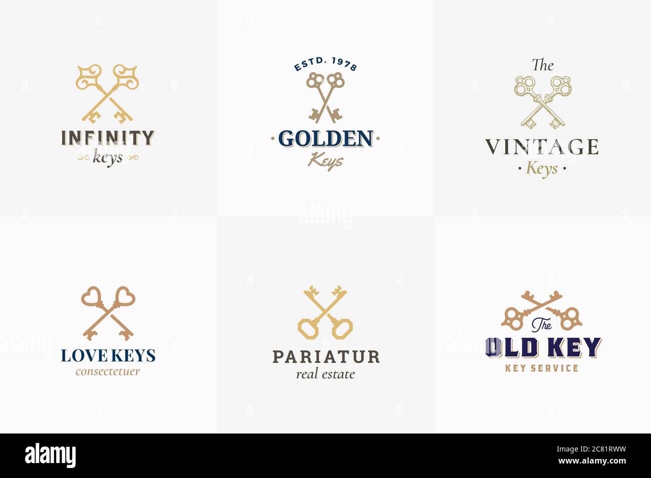 Vector Retro Key Emblems Set. Abstract Vector Signs, Symbols or Logo ...