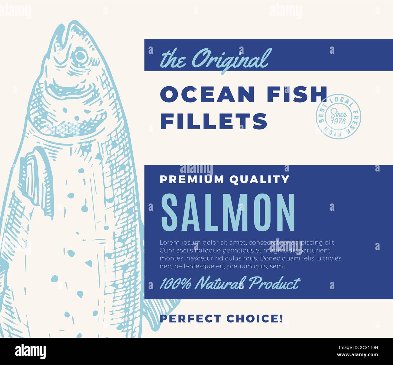 Premium Quality Fish Fillets. Abstract Vector Fish Packaging Design or ...