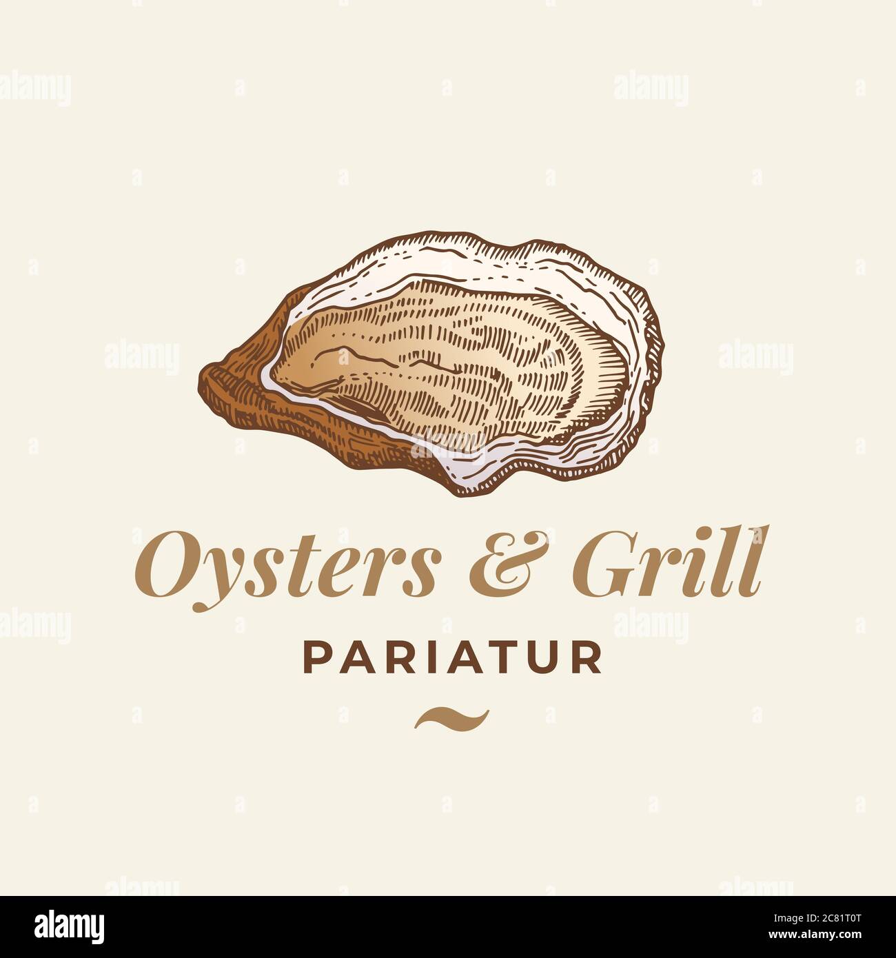 Oysters and Grill Abstract Vector Sign, Symbol or Logo Template. Hand ...