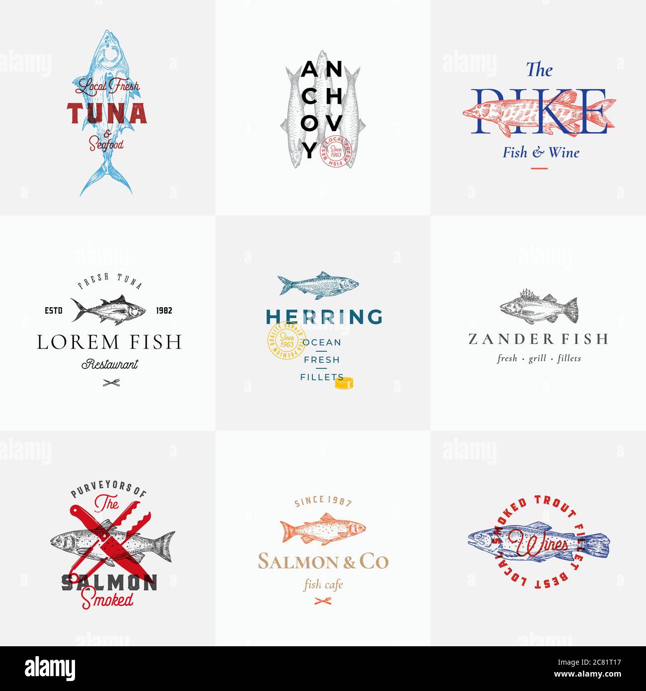 Premium Quality Retro Fish Vector Signs or Logo Templates Set. Hand ...