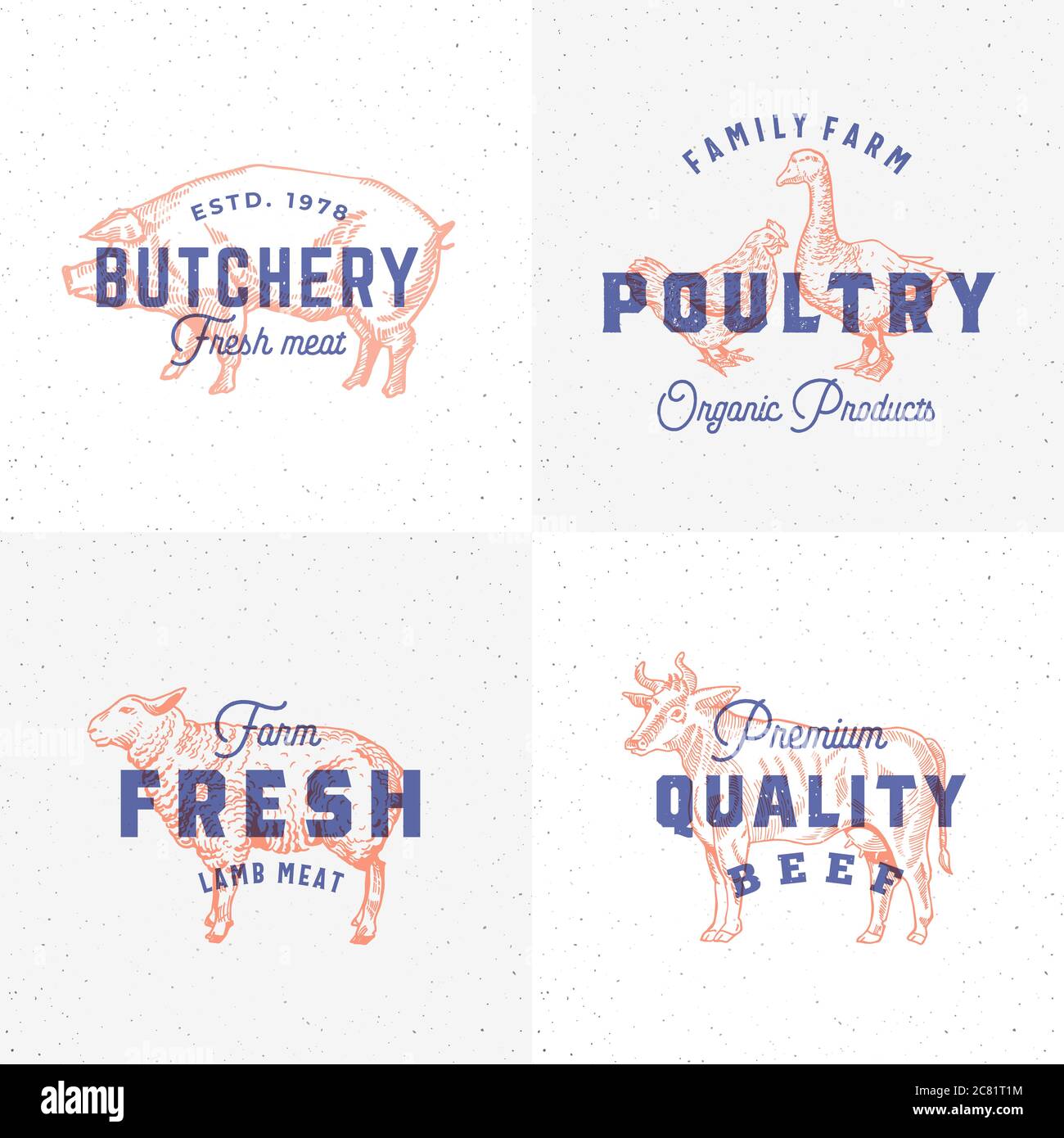 Premium Quality Vintage Meat and Poultry Labels. Retro Print Effect ...