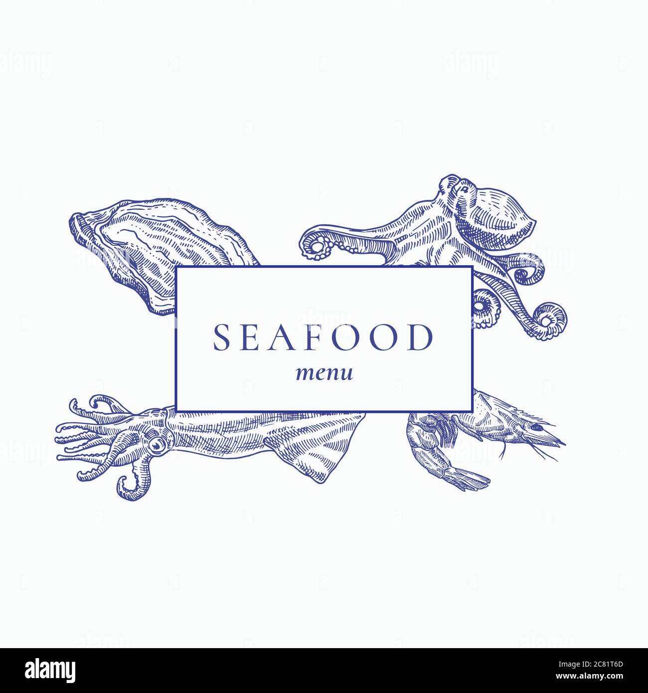 Premium Quality Seafood Menu Abstract Vector Sign, Emblem or Cover Page ...