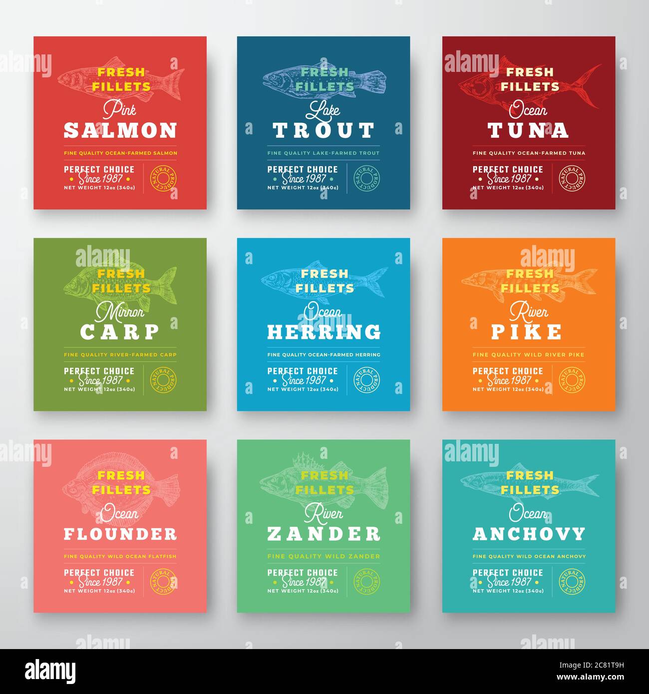 Fresh Fillets Premium Quality Labels Set. Abstract Vector Fish ...