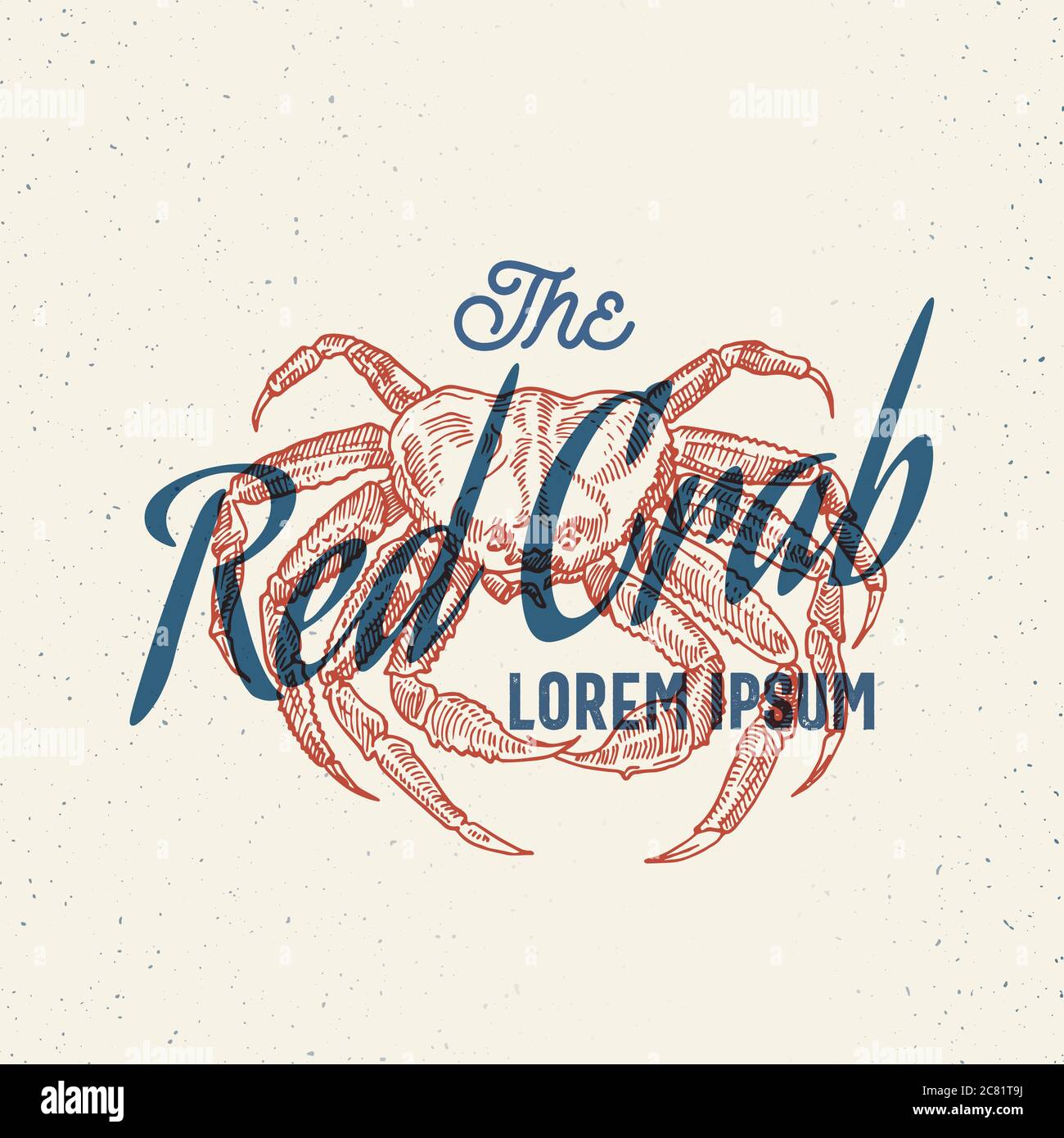 The Red Crab Seafood. Retro Print Effect Card. Abstract Vector Sign ...