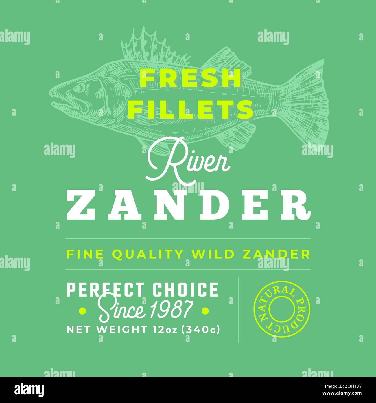 Fresh Fillets Premium Quality Label . Abstract Vector Fish Packaging ...