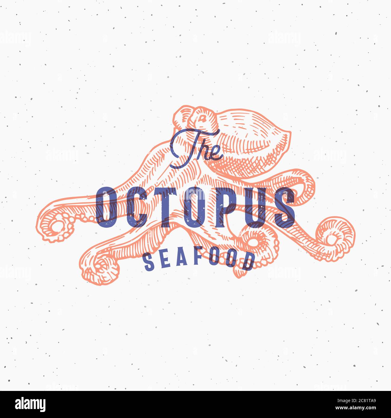 The Octopus Seafood. Retro Print Effect Card. Abstract Vector Sign ...