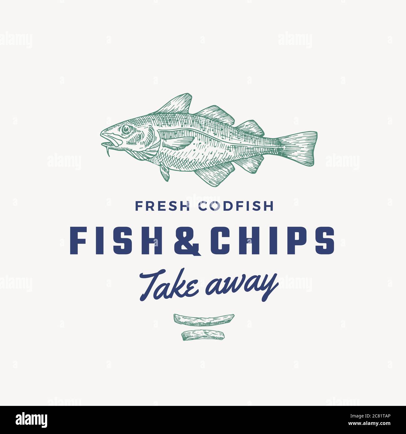 Fish and Chips Abstract Vector Sign, Symbol or Logo Template. Hand ...