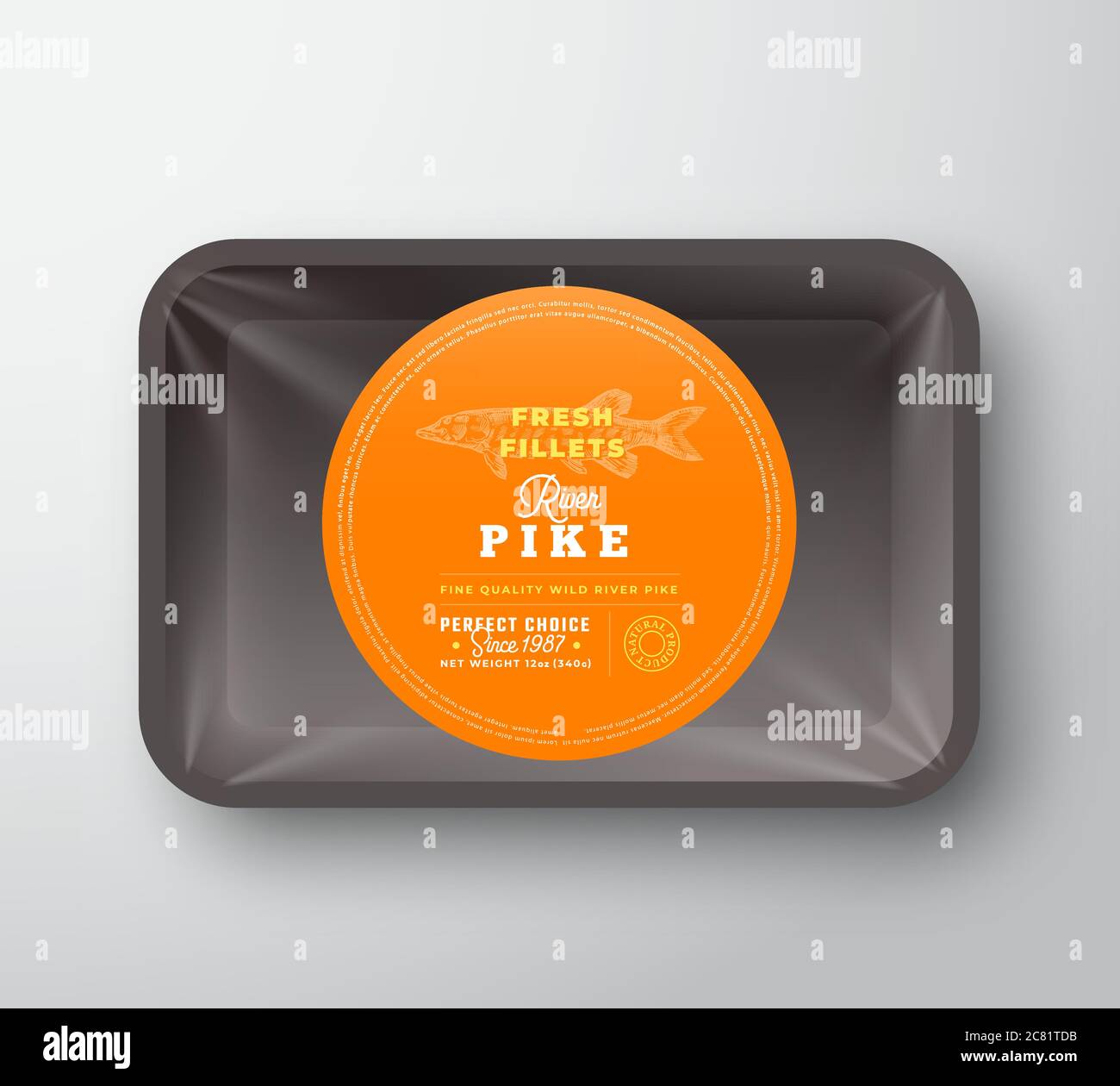 Pike Fillets. Abstract Vector Fish Plastic Tray with Cellophane Cover ...