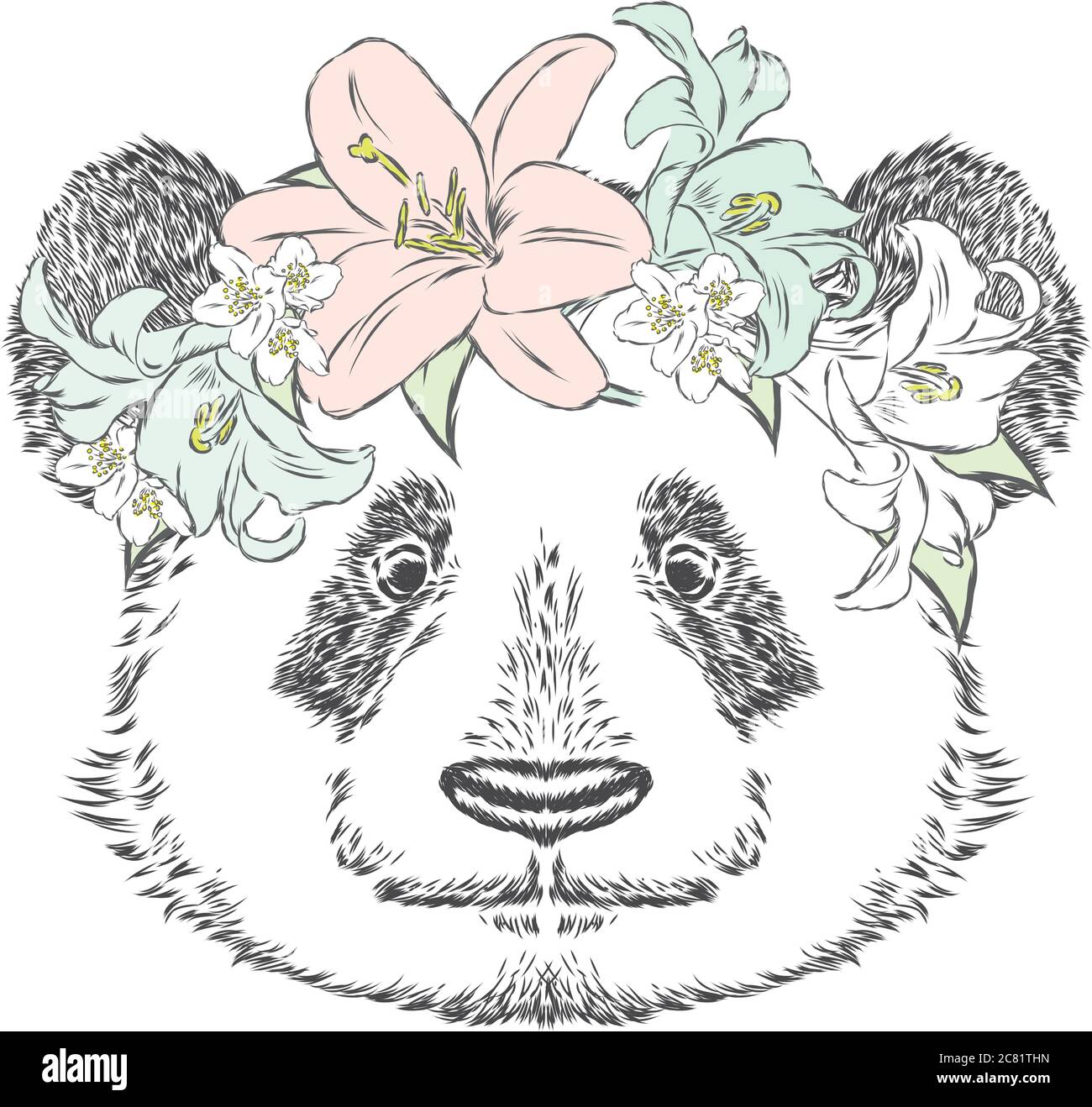 Panda in a flower wreath. Vector illustration Stock Vector Image & Art ...