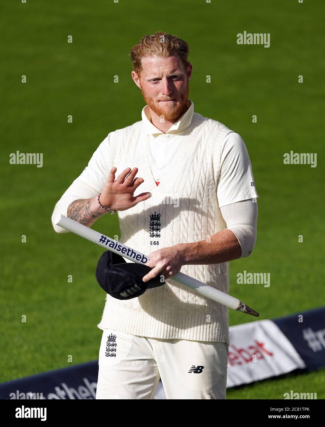 England's Ben Stokes walks off with a stump after their win on day five ...